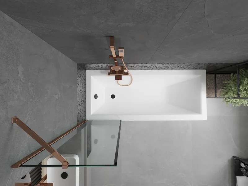 Mexen Next, vanová zástěna 1-křídlová 50 x 150 cm, fixní křídlo, 6 mm čiré sklo s černým vzorem, růžové zlato profil, 895-050-000-00-70-60