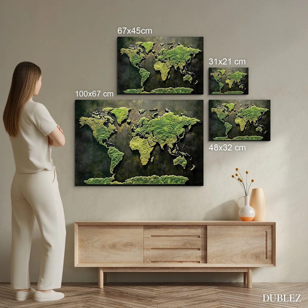 DUBLEZ | Dřevěná mapa světa s mechovým designem | UV tisk, Premium