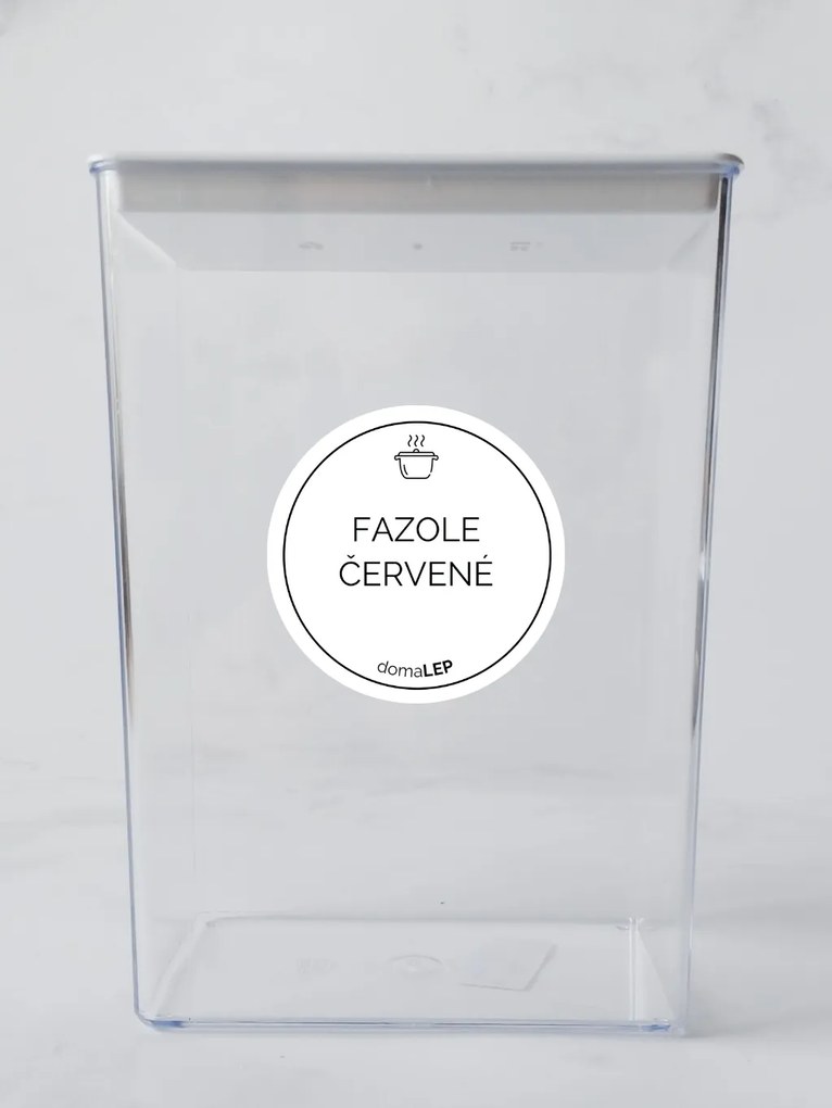 FAZOLE ČERVENÉ – bílá samolepka na dózu, základní písmo, 5 cm | DomaLEP