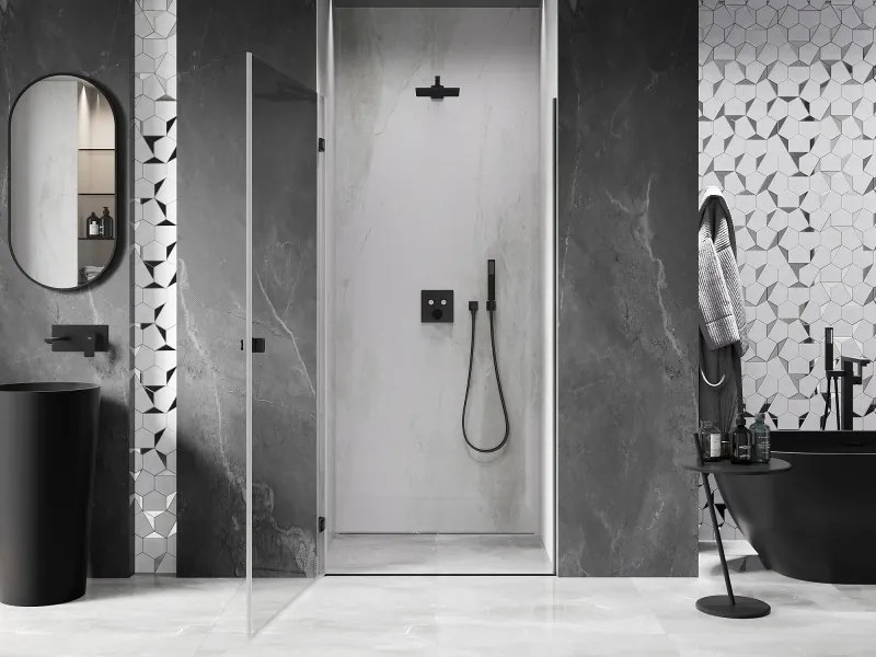 Mexen, Mexen Lunar-B výklopné sprchové dveře levé 85 cm, transparentní, černé - 832-085-000-70-00-L