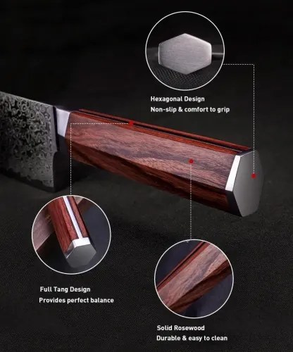 FUJUNI damaškový nůž na pečivo Bread 8" (205 mm) Rosewood VG-10