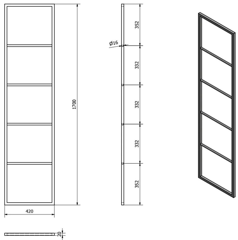 Sapho SKA sušák ručníků na opření 420x1700x20mm, černá mat, SKA551