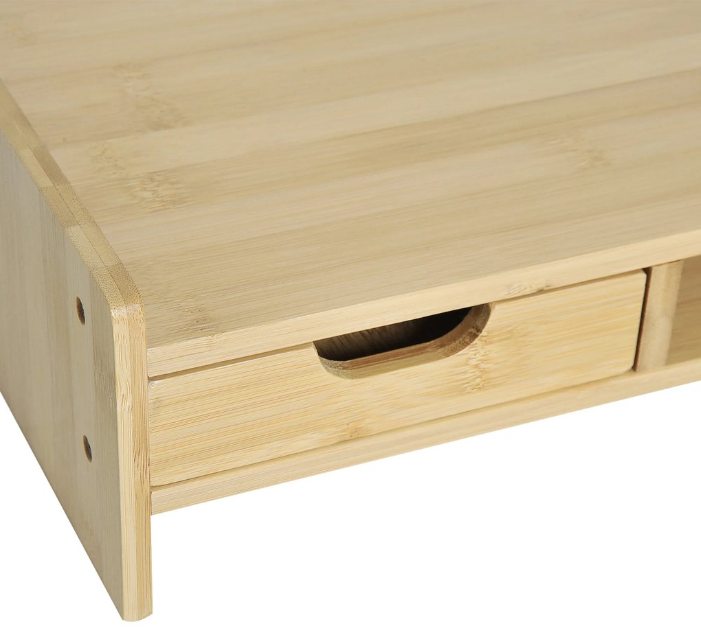 HOMCOM Stojan na monitor Stojan na obrazovku Stolní organizér se zásuvkami v přírodní barvě 49x25,5x11,5cm pro objednávku na pracovišti