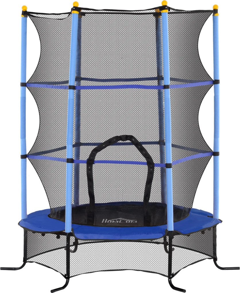 HOMCOM dětská trampolína Ø163 cm, trampolína s ochrannou sítí, kryt okrajů, zahradní trampolína pro děti 3-10 let, max. nosnost 50 kg, modrá