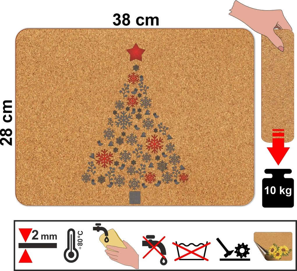 PokojovaDekorace.cz, Korkové prostírání s potiskem - 524, Vánoce, 38x28 cm, 1 ks