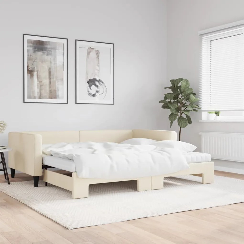 Válenda s přistýlkou a matracemi krémová 100 x 200 cm textil 3196605