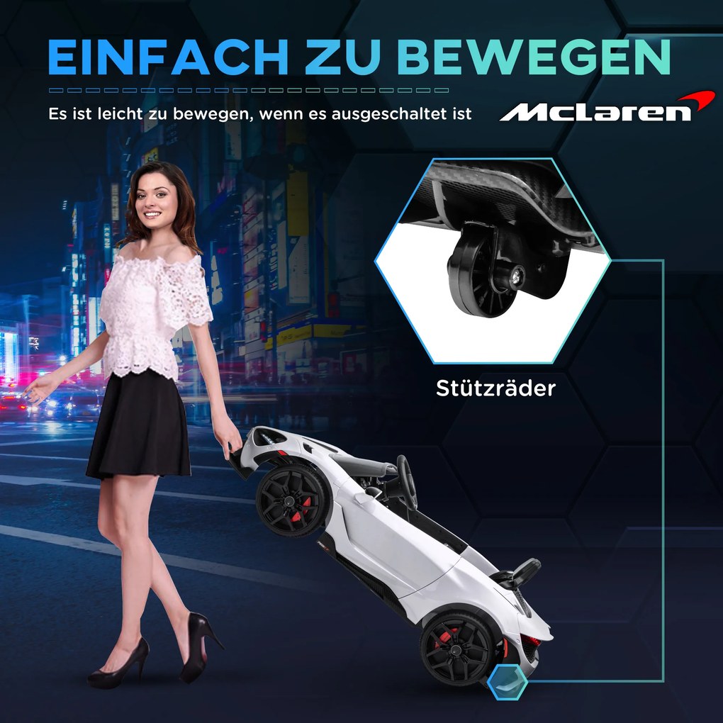 AIYAPLAY dětské elektrické auto s křídlovými dveřmi, ovladatelné na dálku, s jemným pohonem a LED světly, bílé