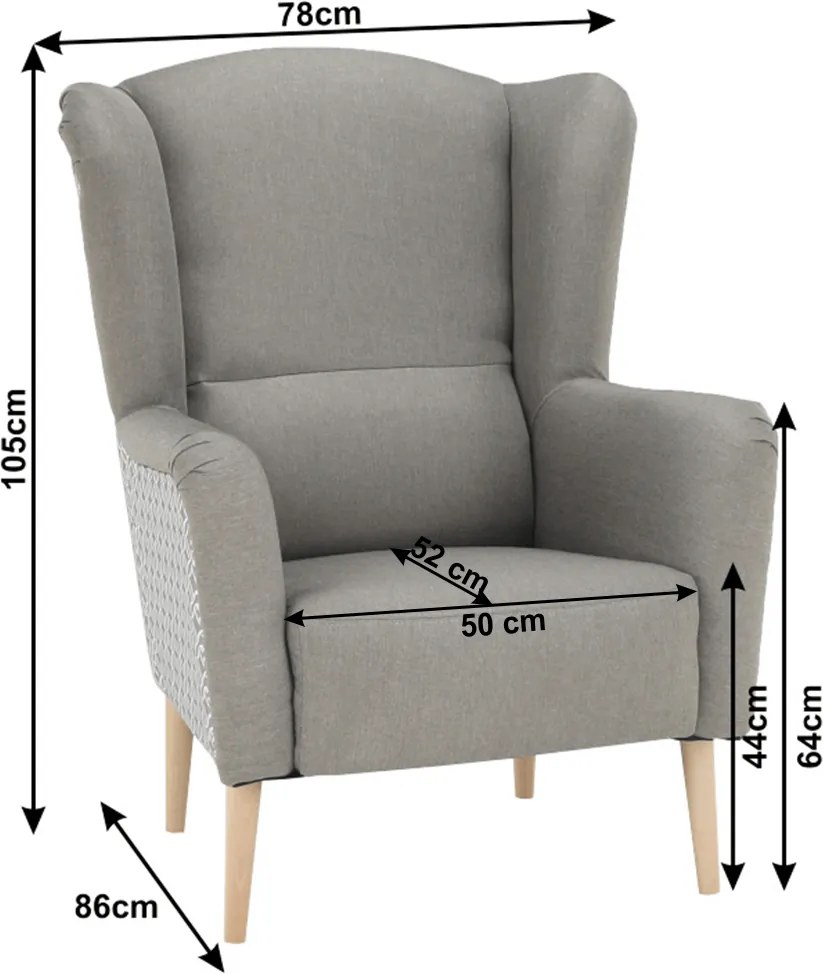 designové křeslo, ušák, látka capuccino/vzor, Tempo Kondela BELEK