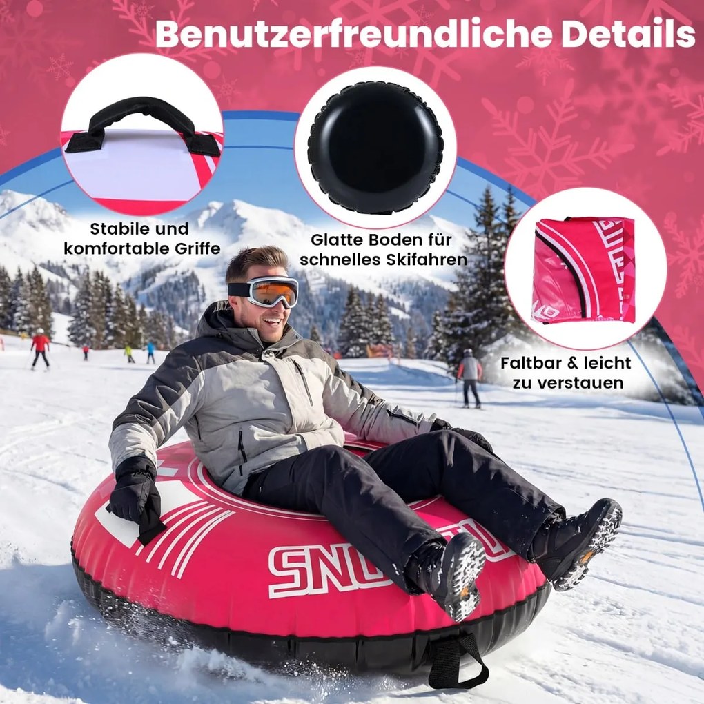 Costway Nafukovací zimní pneumatika s tažnou šňůrou a rukojetí Snowtube – růžový