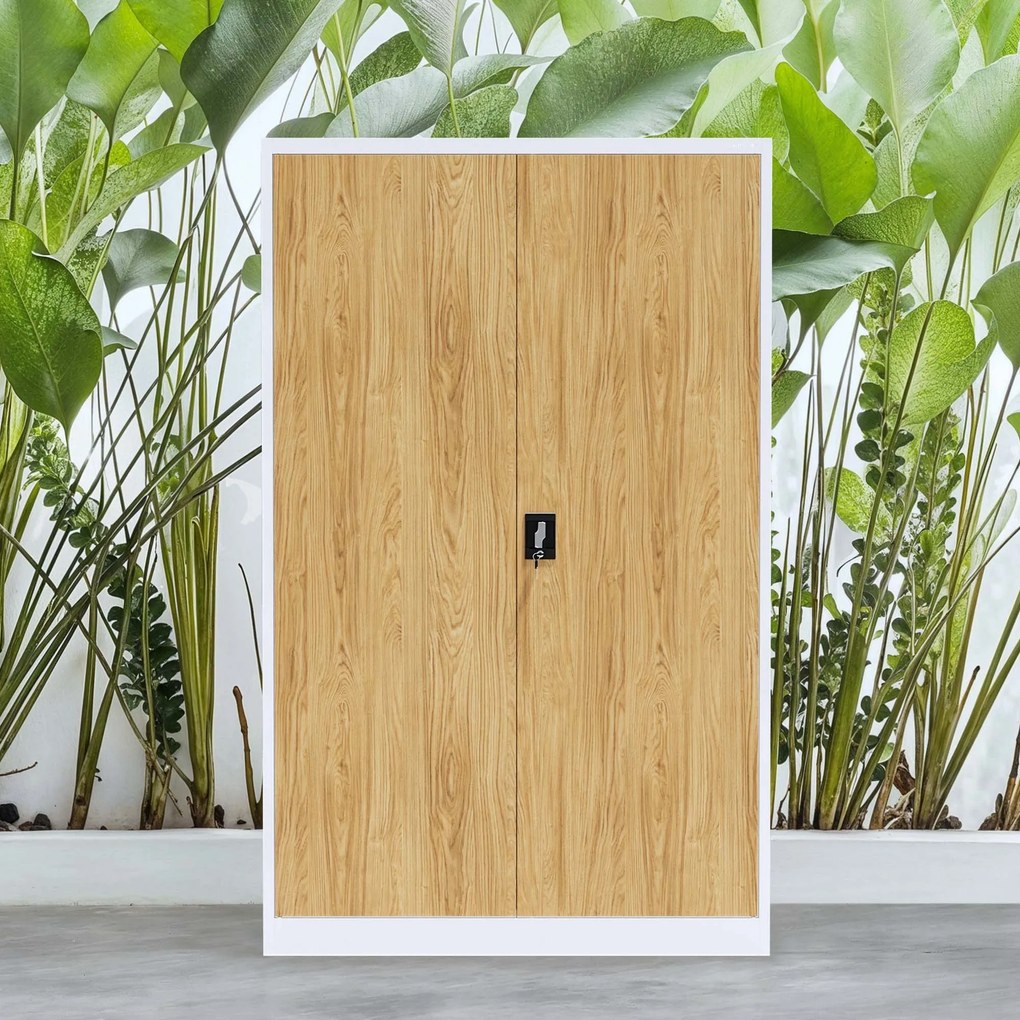 Kovová kancelářská skříň na dokumenty široká bílá bílá/zlatý dub, 1150x1850x400 mm: JAN II Eco Design