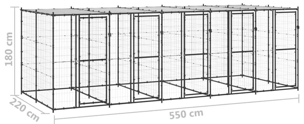 vidaXL Venkovní psí kotec se střechou ocel 12,1 m²