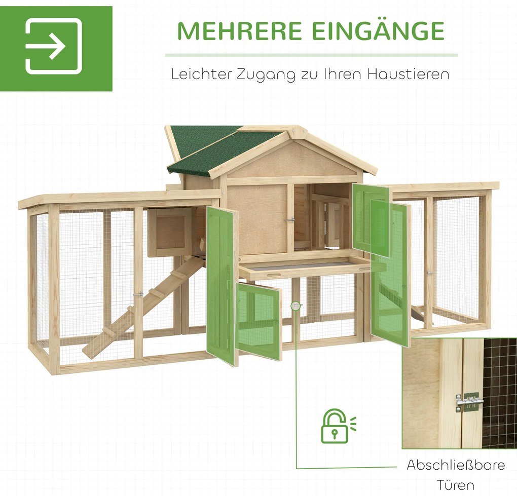 MM Handel  Kurník  s venkovním výběhem, včetně hnízdní budky, rampy a podlahové misky | sv hnědý Pawhut, Barvy a parametry Materiál dřevo
