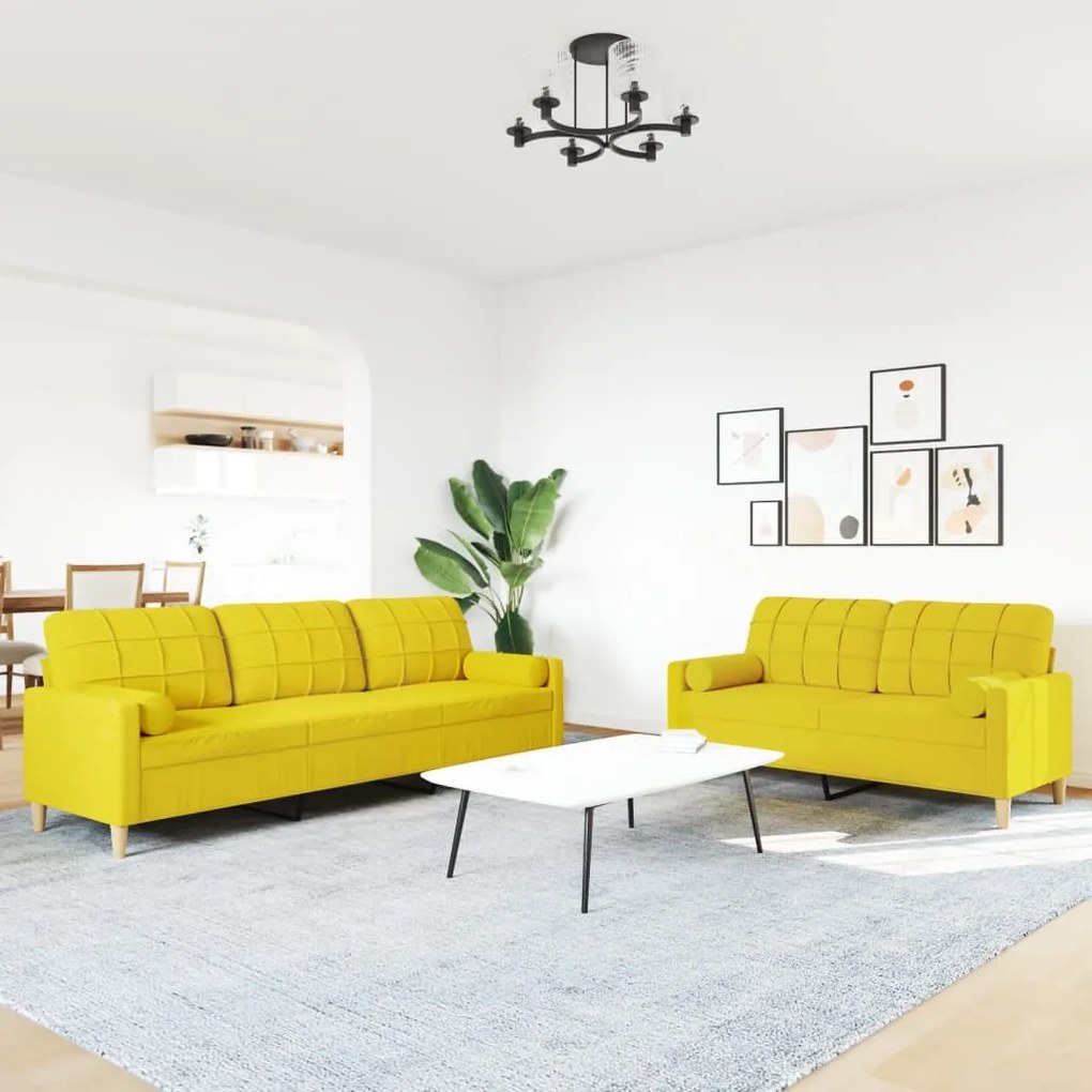 2dílná sedací souprava s polštáři světle žlutá textil 3278340