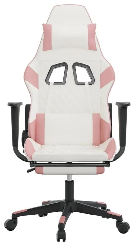 Petromila Herní židle s podnožkou bílá a růžová umělá kůže