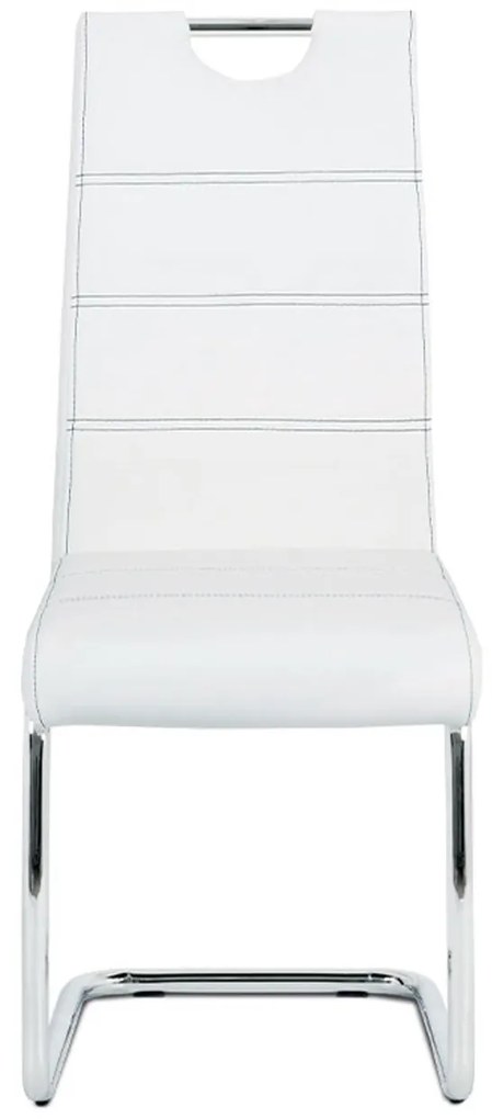Jídelní židle HC-481 Bílá ekokůže, černé prošití, kov chrom
