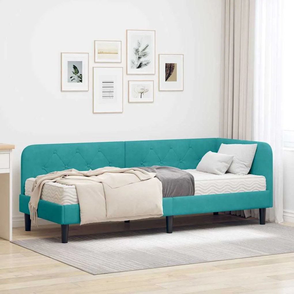 Rohový rám postele Tyrkysová 80 x 200 cm samet 3394142