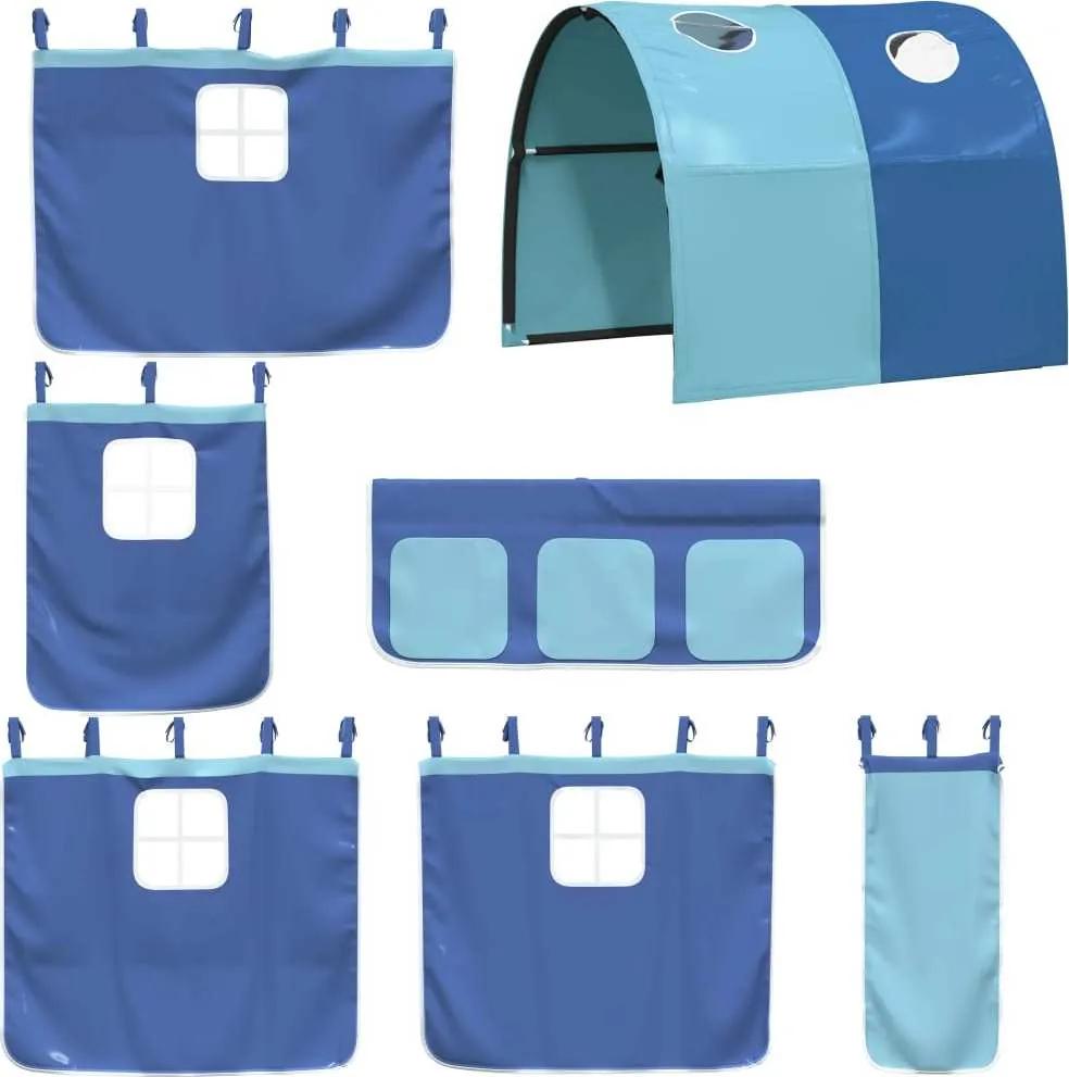 vidaXL Dětská patrová postel s tunelem 90x200 cm borovice [3207049] Barva: Přírodní a modrá