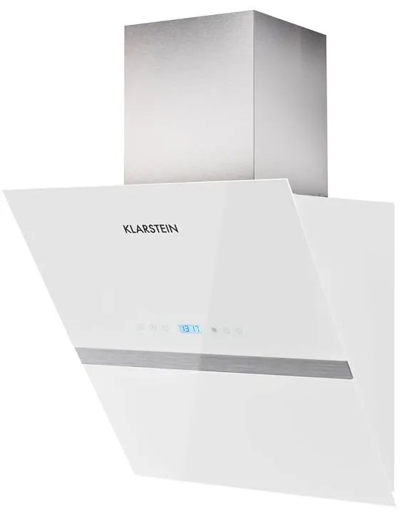 Klarstein Aurea VII, bílý, 195 W, 60 cm, 550 m3/h, odsavač par, volný prostor pro hlavu, dotykový, sklo