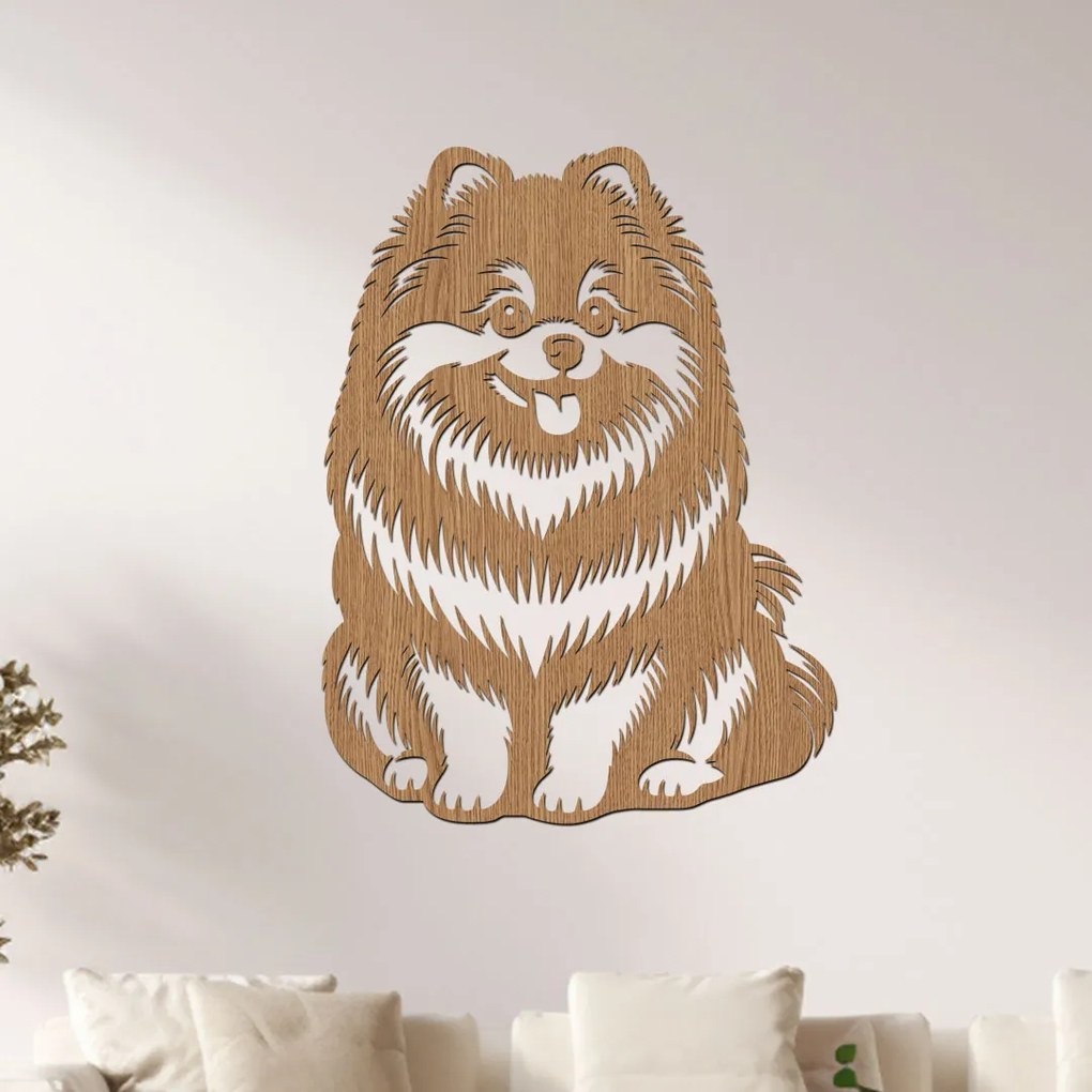 dřevo života Dřevěný obraz psa Pomeranian Zvolte rozměr (cm): 45x60, Zvolte barvu dekoru: Černá