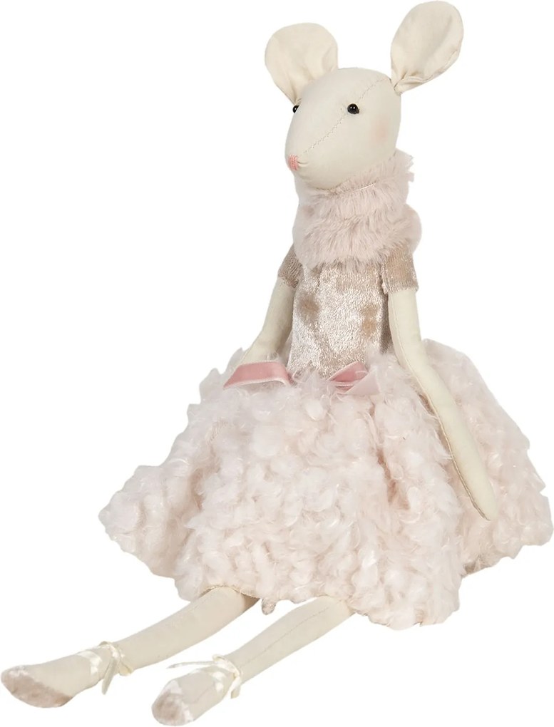 Dekorační sedící myš v růžových šatech Lotte - 19*19*38 cm