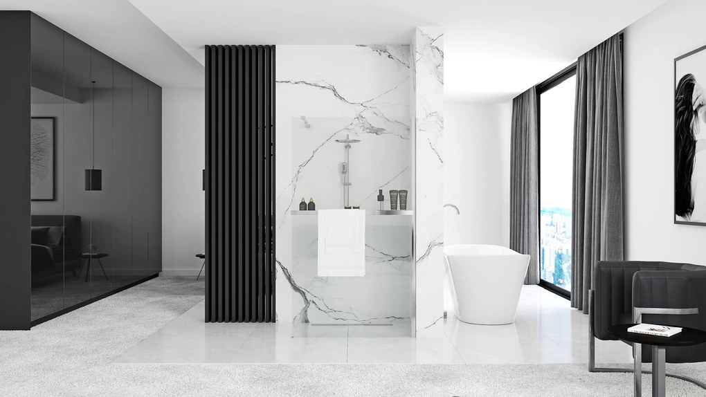 Rea Aero N, sprchová zástěna typu Walk-In 90cm, 8mm čiré sklo, chromový profil + polička a věšák EVO, KPL-K0553