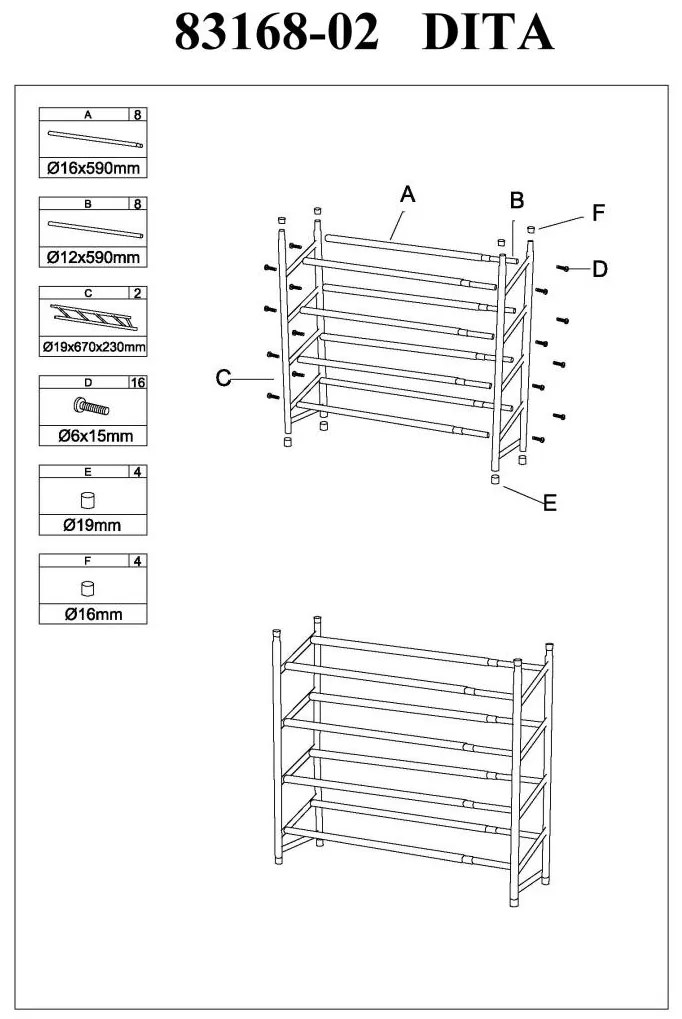 Kondela 4-řadový nastavitelný botník, chrom, DITA