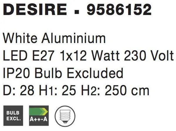 Nova Luce Závěsné svítidlo DESIRE, E27 1x12W Barva: Bílá