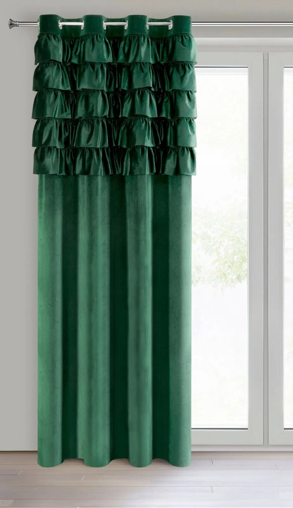 ZATEMŇOVACÍ ZÁVĚS NA KROUŽCÍCH AURA 140X250 CM TMAVĚZELENÁ
