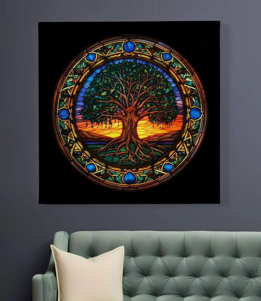 Obraz na plátně - Strom života kruhová mozaika FeelHappy.cz Velikost obrazu: 120 x 120 cm