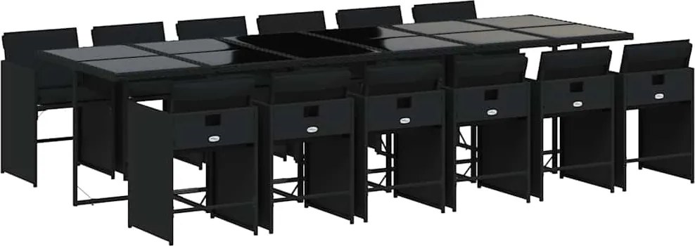 13dílný zahradní jídelní set s poduškami černý polyratan 3211123