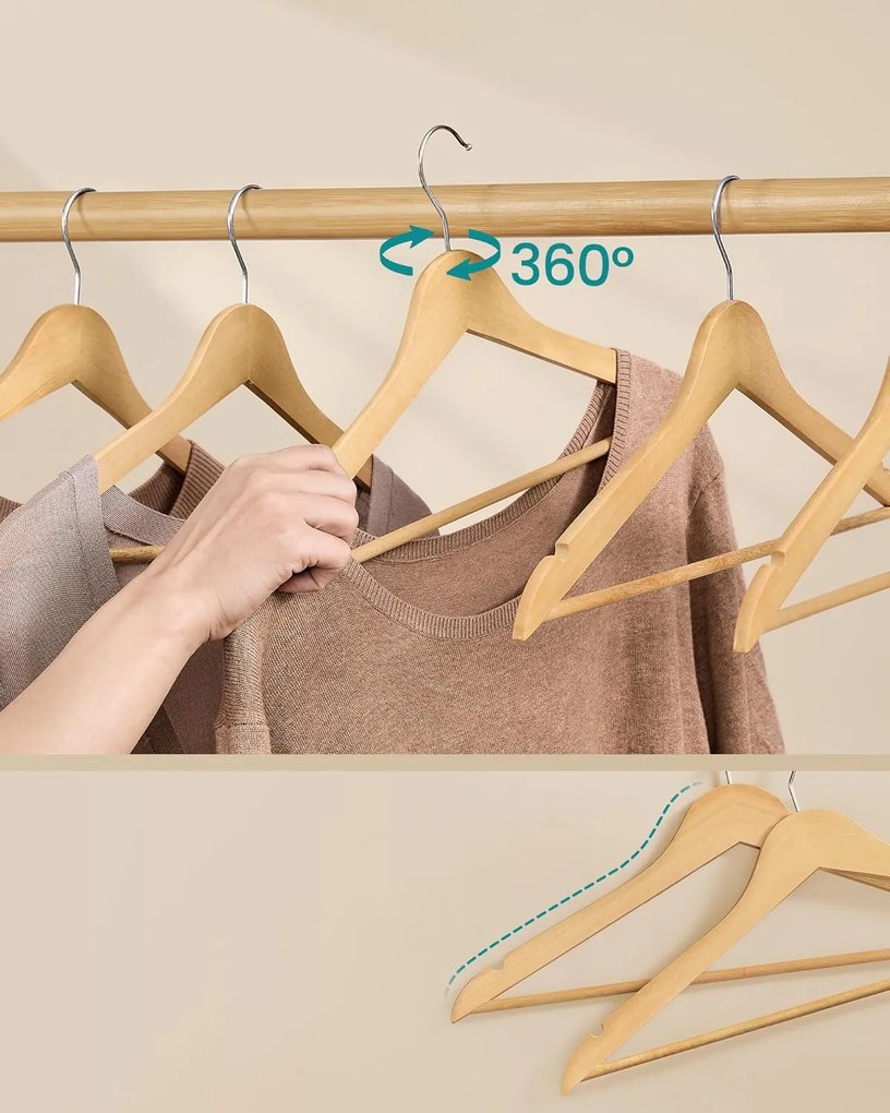 Sada dřevěných ramínek 30 ks, v světle béžové barvě
