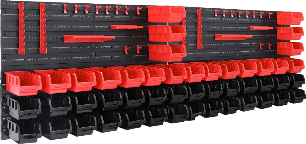Stěna na nářadí černá/červená sada 2 ks stohovatelné boxy/Držák na nářadí