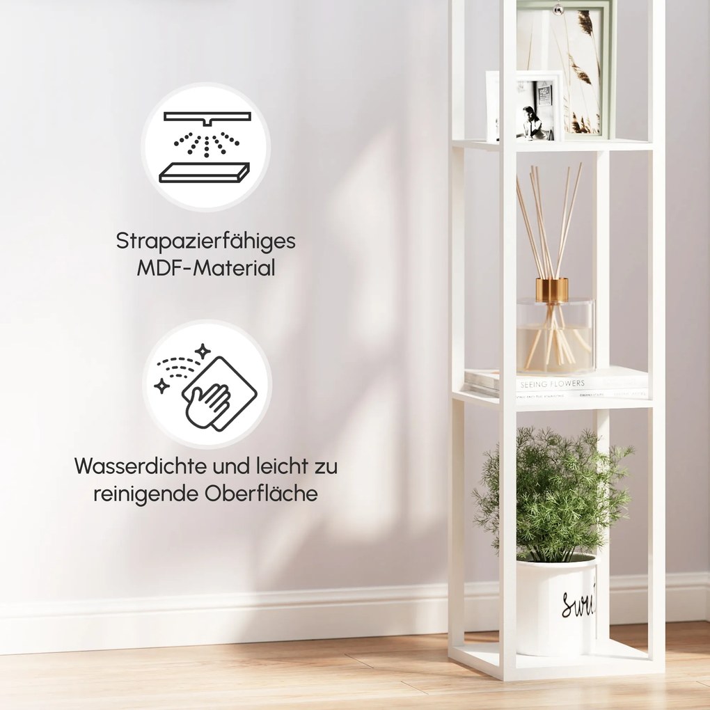 HOMCOM Stojací lampa elegantní stojací lampa se 3 policemi E27 do 40W pro obývací pokoj a ložnici E1 MDF akryl bílá 26x26x160cm | Aosom.de