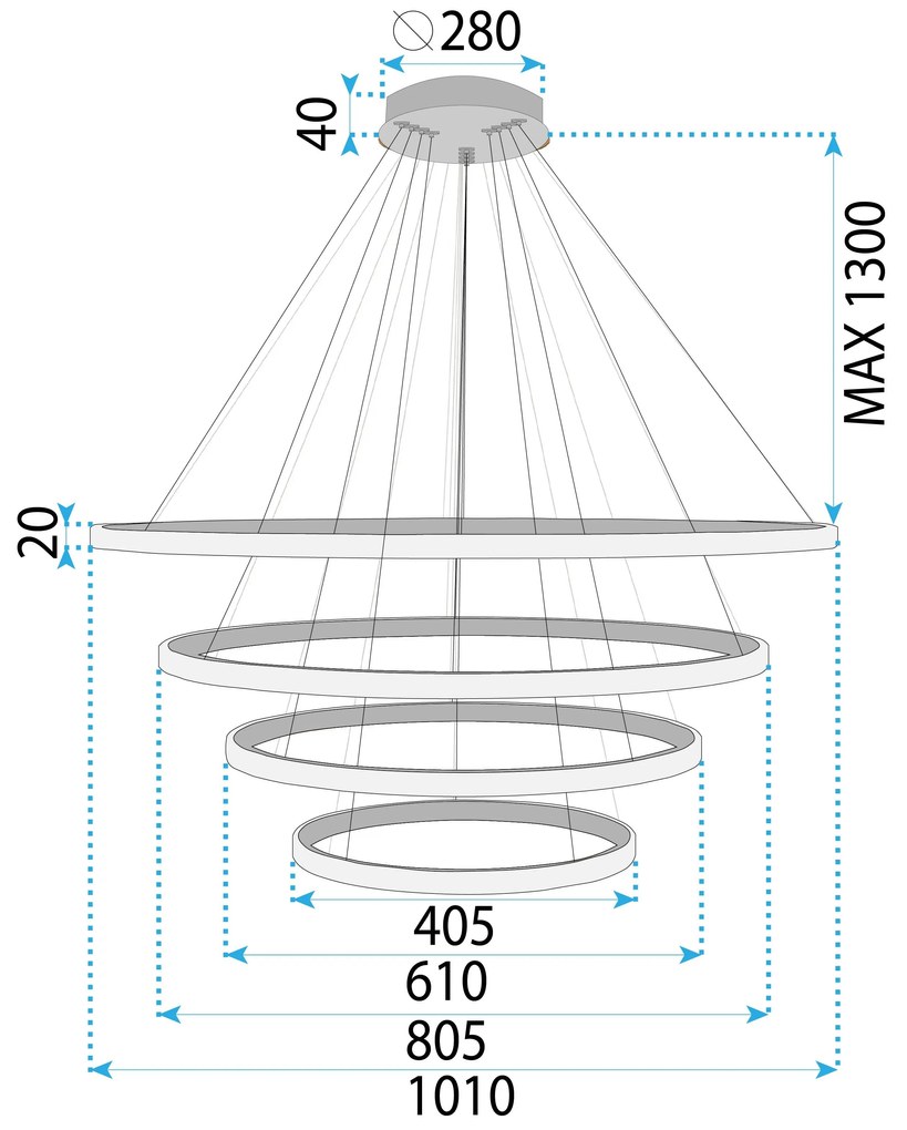 Toolight Toolight, závěsné svítidlo 100cm, 60W, 3000K, LHJ010-CP4, zlatá matná, OSW-50003