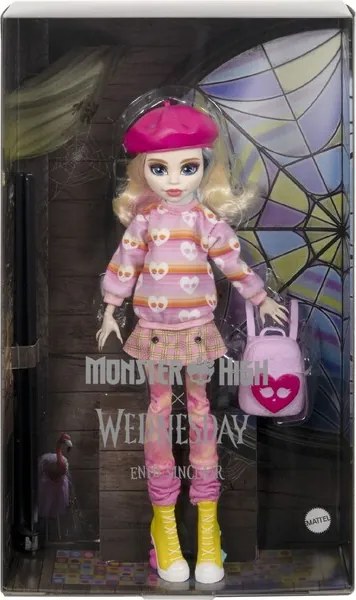 Mattel Monster High X Wednesday Enid Sinclair v růžovém outfitu HXJ05 Vícebarevná