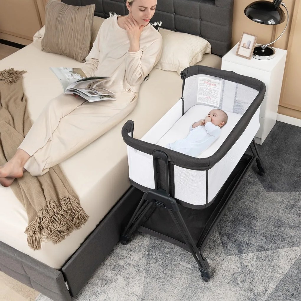 Costway Baby Co-Sleeper Skládací přenosná dětská postel tmavě