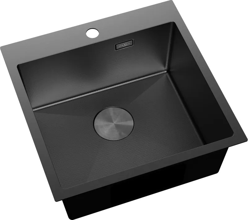 Mexen Solix, 1-komorový nerezový dřez 500 x 500 mm, černá, vzor voština, 6407501000-70HC