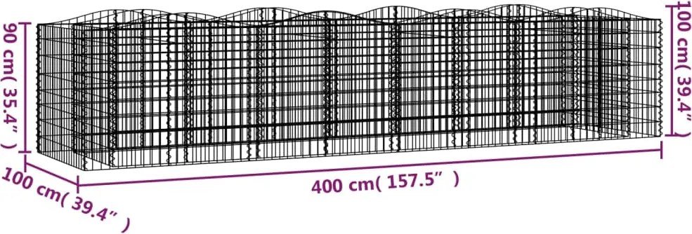 Klenutý gabion vyvýšený záhon 400x100x100 cm pozinkované železo 153555