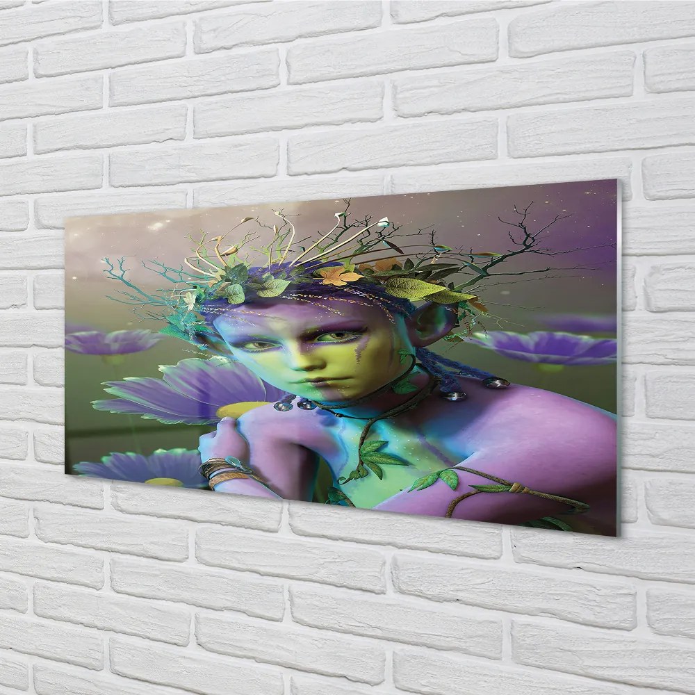 akrylový obraz Elf ženě květiny 100x50 cm