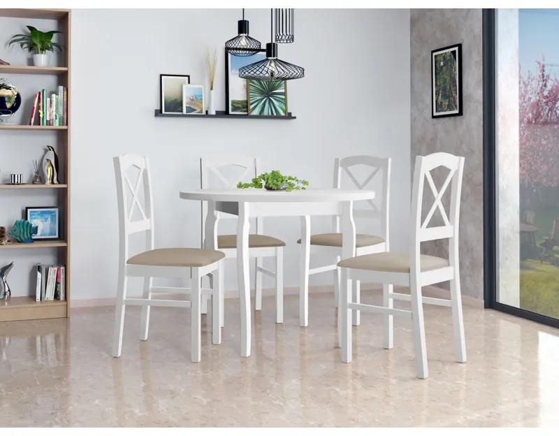 Kulatý stůl se 4 židlemi - AL55, Barva dřeva: bílá, Potah: Soro 28