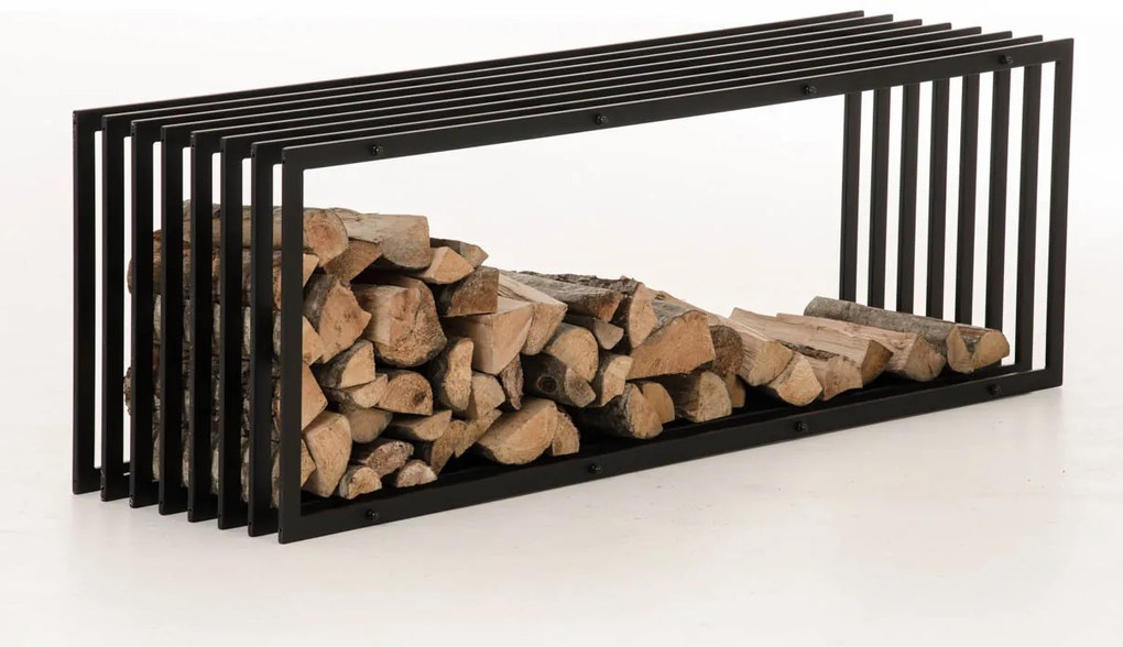 Stojan na palivové dřevo Elite - černý | 150x50x40 cm