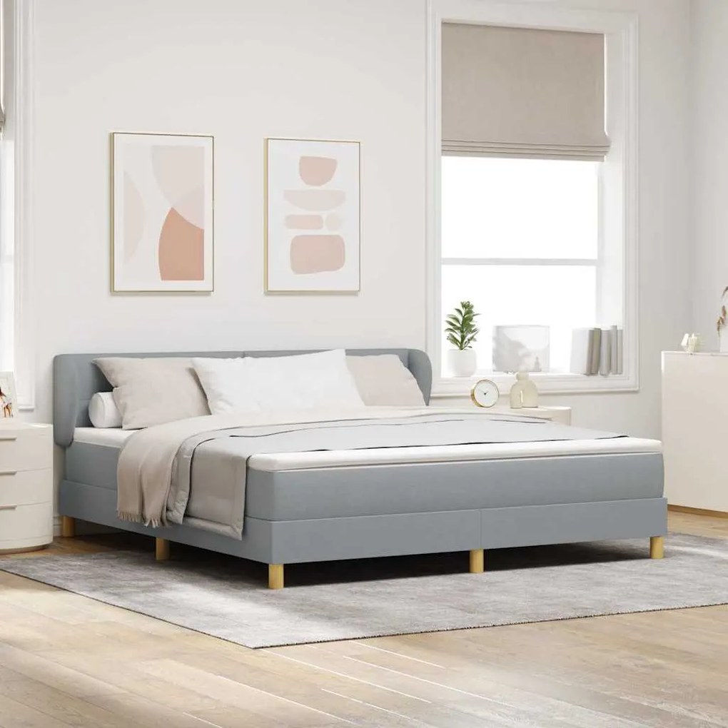 Postel s boxspringem s čelo Světle šedá 180 x 200 cm textil 3340227