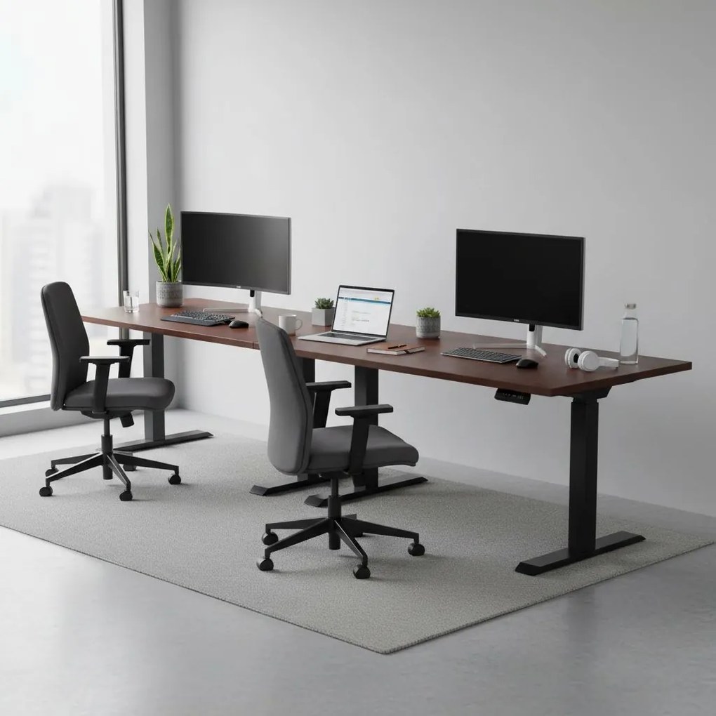 Výškově nastavitelný stůl OfficeTech Long, 240 x 80 cm, černá podnož, wenge