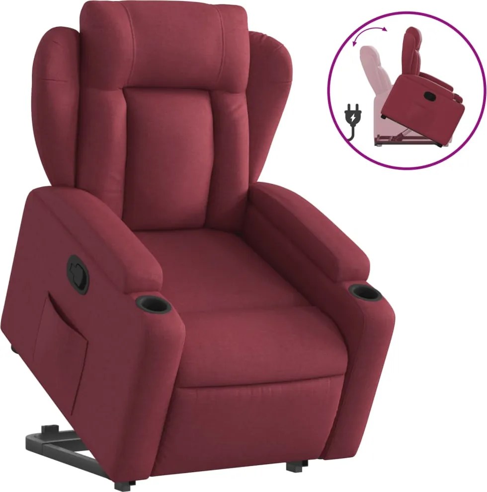 Zvedací polohovací křeslo vínové textil 3204485