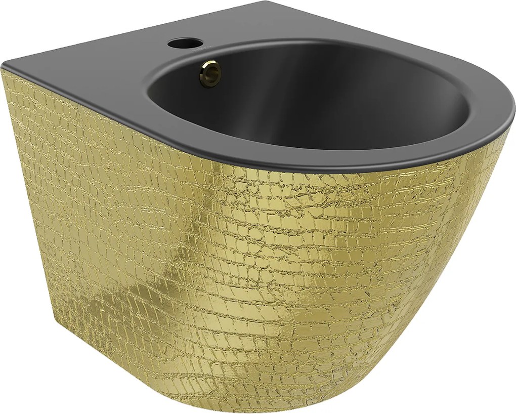 Mexen Lena, závěsný bidet 480x370x325 mm, černá matná - zlatý vzor, 35224878