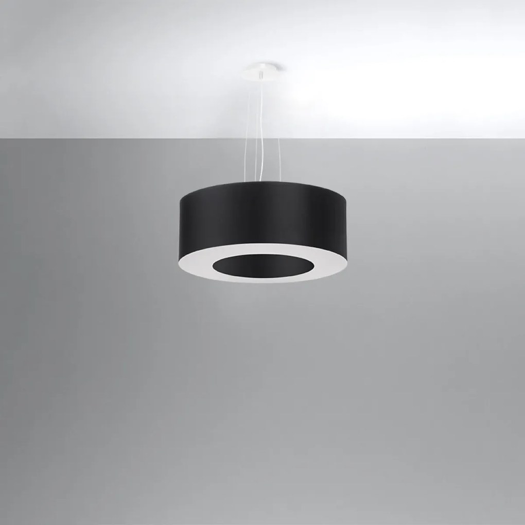 Závěsné svítidlo Saturno, 1x černé textilní stínítko, (bílý plast), (fi 50 cm)