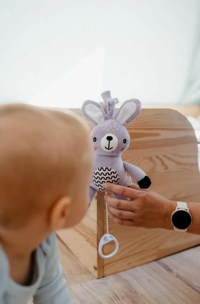 Natahovací hrací strojek babyted Zajíček plyš 30 cm závěs na postýlku / kočárek