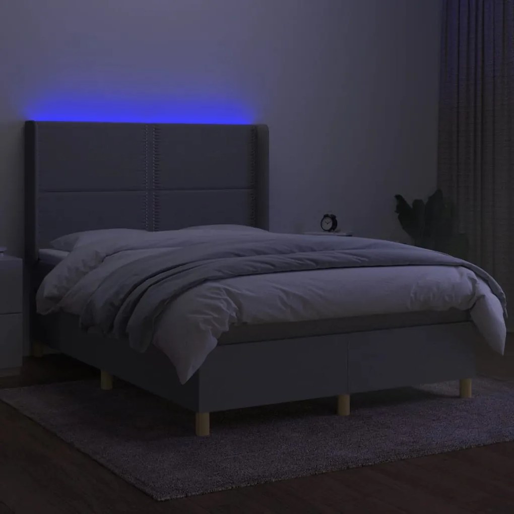 Box spring postel s matrací a LED světle šedá 140x190 cm textil 3138789