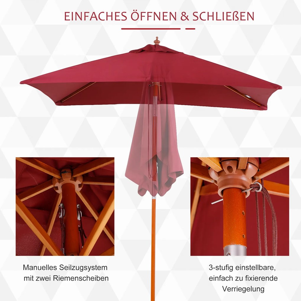 Konzolový balkonový slunečník Outsunny z jedlového dřeva, 3stupňově nastavitelný, vínově červený, 200x150x230cm pro zahradu a terasu | Aosom.de