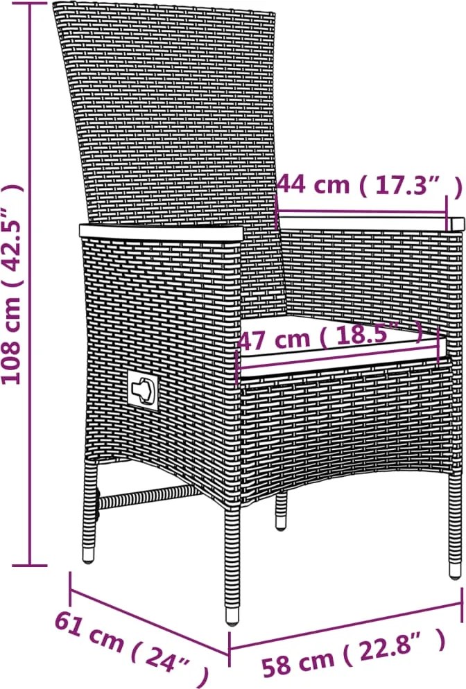 3dílný zahradní jídelní set s poduškami černý polyratan 3277501